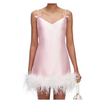 Self Portrait Robe courte en taffetas et plumes - Femme - Robes - Rose - Taille: 36 FR
