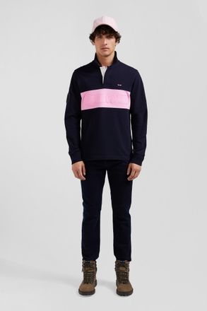 Eden Park Polo Manches Longues En Piqu&eacute; Coton Bleu Marine Broderie Matelass&eacute;e Coupe Regular
