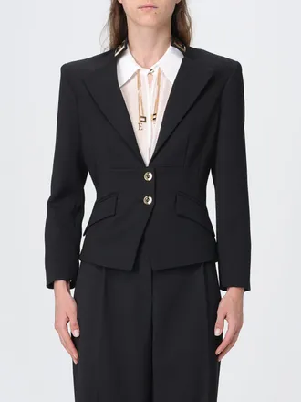Elisabetta Franchi Blazer droit en cr&ecirc;pe avec coupe slim et &eacute;paules rembourr&eacute;es