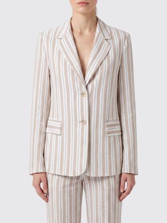 Semicouture Gestreifter Einreiher-Blazer aus reinem Leinen mit Revers