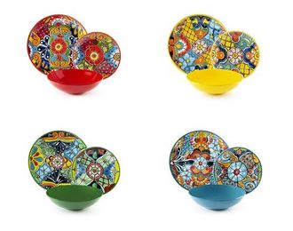 Excelsa Acapulco Service de vaisselle 12 pi&egrave;ces, porcelaine et Stoneware, d&eacute;coration multicolore, 4 personnes