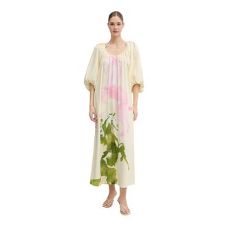 Stine Goya Maxikleid mit Pferdeprint und Puff&auml;rmeln - - Dresses - Damen - Mehrfarbig - XS