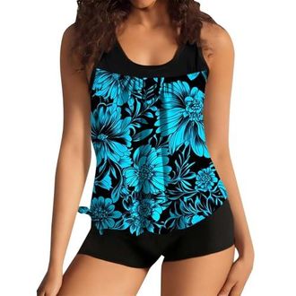 Generic Ensemble tankini imprim&eacute; conservateur pour femme - Maillot de bain fendu &agrave; motif floral avec coussinets de soutien-gorge int&eacute;gr&eacute;s et short boyshort, m