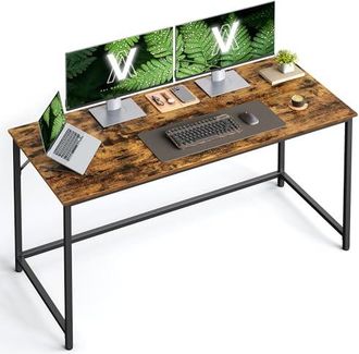Vasagle Bureau dOrdinateur, Table, 60 x 135 x 76 cm, pour Bureau, Chambre, Salon, Cadre en M&eacute;tal, Marron Rustique et Noir dencre LWD043B01