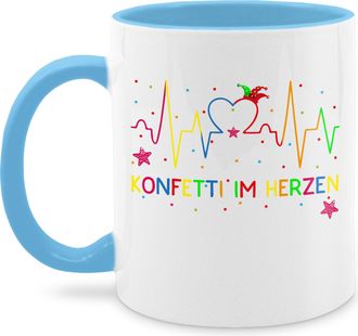 Shirtracer Tasse Tassen 325ml - Karneval & Fasching - Konfetti im Herzen Herzschlag I - 325 ml - Hellblau - karnevalstasse fasching- carnevale karnevals fasching