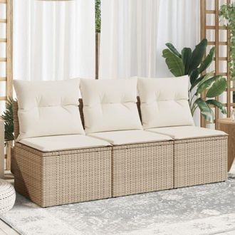 vidaXL vidaXL Gartensofa mit Kissen 3-Sitzer Beige Poly Rattan