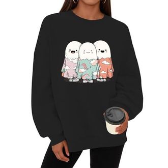 Generic Sweat-shirt dHalloween pour femme, sweat-shirt amusant &agrave; col rond pour Halloween | Chandail &agrave; &eacute;paules tombantes, Noir, M