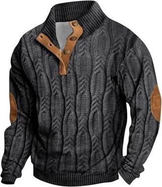 Generic Pull dhiver &eacute;pais et chaud pour homme - Pull en tricot, pull d&eacute;contract&eacute; pour lautomne et lhiver pour homme, pulls dhiver &agrave; manches longues avec coudi