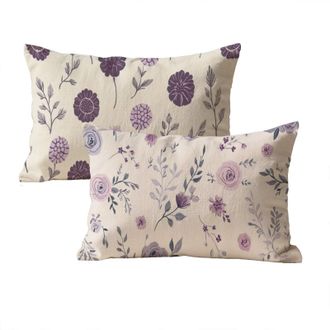 Generic Kissenbezug 50x70 Lila Sofakissen Rechteck Dekokissen Bezug Doppelseitig Leinen Kissenbez&uuml;ge Blumen Muster Seitenschl&auml;ferkissen Bezug 2er Set Couch Wo