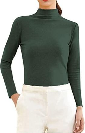 Minetom Pull Col Roulé Femme Chemise Manches Longues Pull Basique Elástique T-Shirt Casual sous-vêtement Thermique Hauts Tops Vert Foncé L