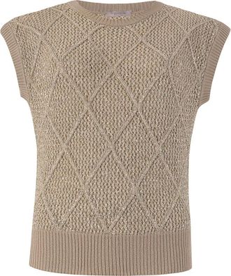 D.exterior Femme, Pulls, Brun, Taille: 44 FR Gilet en maille losanges avec sequins