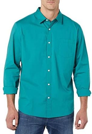 Amazon Essentials Chemise en Popeline Extensible À Manches Longues Et Coupe Standard Homme, Bleu Sarcelle, XXL