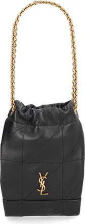 Saint Laurent Womens Cassandre Logo Bag Black Lambskin Handbags Hand
