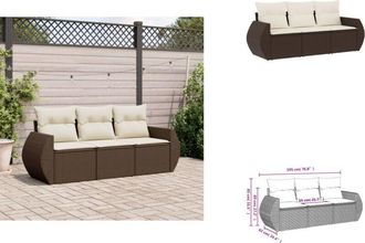 vidaXL 3-tlg. Garten-Sofagarnitur mit Kissen Braun Poly Rattan - Garten Sofagarnitur - Garten Sofagarnituren - Outdoor Sofagarnitur - Sofagarnitur Terrasse