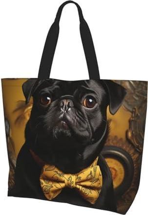 Generic Chien Avec Cravate Sac Fourre Tout D&eacute;contract&eacute; Tote Bag Grand Sac Courses Pour Plage Voyage Gym