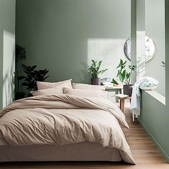 Matt & Rose Parure de lit 240x220 cm Unie Coton LAV&Eacute; | 100% Coton Lav&eacute; | Oeko-TEX | Housse de Couette 240x220 cm + 2 Taies doreiller 65x65 cm | Lin