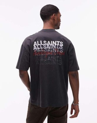 AllSaints Graphene - T-shirt avec logo graphique et imprim&eacute; au dos - Noir d&eacute;lav&eacute;