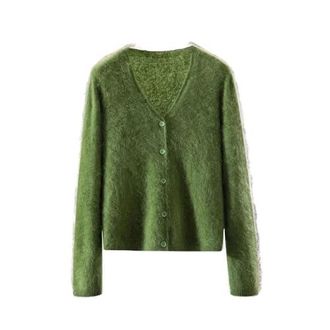 Generic Cardigan en laine de mouton et cachemire sans couture pour femme Col en V Manches longues Tricot &agrave; simple boutonnage, Vert past&egrave;que, Taille S