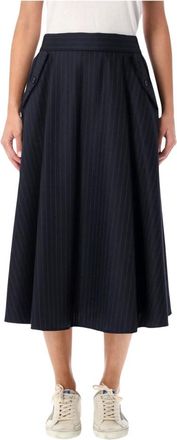 Golden Goose Femme, Jupes, Bleu, Taille: 36 FR Jupe Midi Ray&eacute;e Bleu Marine A-Ligne