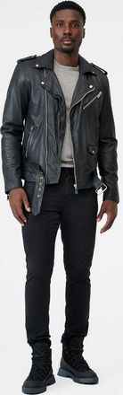 Ricano Lederjacke Arturo Reverskragen mit Druckkn&ouml;pfen, Bikerapplikationen