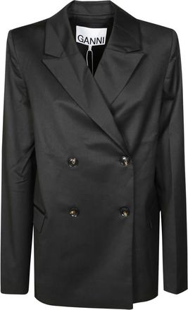 Ganni Femme, Vestes, Noir, Taille: 36 FR Blazer en laine calandr&eacute;e