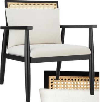 TecTake Fauteuil Relax Fauteuil Salon Confortable en Bois Massif & Cannage, avec Coussins & Accoudoirs pour Salle à Manger, Salon, Chambre, Chaise Bureau, All