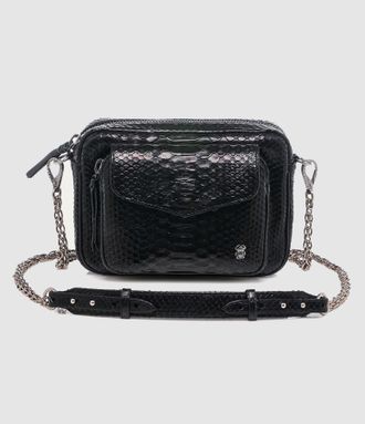 CLARIS VIROT Sac Charly Python Noir Chaîne Argenté
