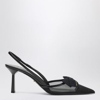 Prada Schwarze Slingback-Pumps aus Stoff und Mesh