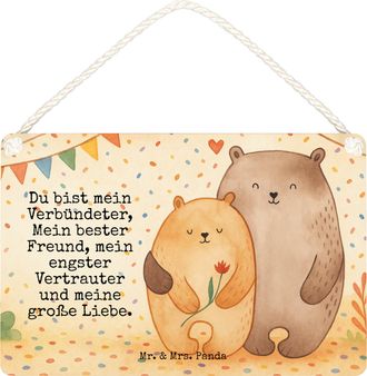 Mr. & Mrs. Panda Schild B&auml;ren Liebe Design DIN A6 - Geschenk, T&uuml;rschild Familie, B&auml;r, Freundin, holzbild, Beziehung, Kuscheln, Verknallt, kleine aufmerksamkeit, Blume,