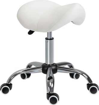 HOMCOM Homcom - Tabouret de massage tabouret selle ergonomique pivotant 360&deg; hauteur r&eacute;glable rev&ecirc;tement synth&eacute;tique blanc chrom&eacute;