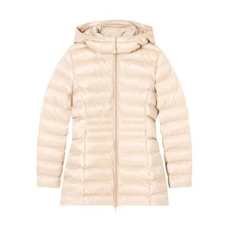 Emporio Armani Wattierte Nylon-Kapuzenjacke im Caban-Stil - - Coats - Damen - Beige - M