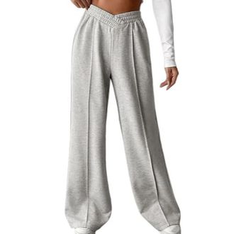 Generic Pantalon de surv&ecirc;tement taille en V &eacute;lastique taille haute jambe large pour femme, baggy ample, d&eacute;contract&eacute;, &eacute;vas&eacute;, d&eacute;contract&eacute;, gris clair, XL