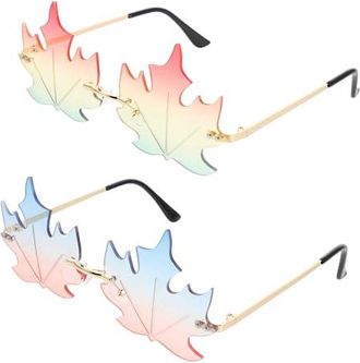 IFUNDOM Lot de 2 Lunettes de Soleil sans Monture de Feuille d&Eacute;rable Color&eacute;es Protection Solaire L&eacute;g&egrave;res pour F&ecirc;tes Soir&eacute;es et Shooting Photo