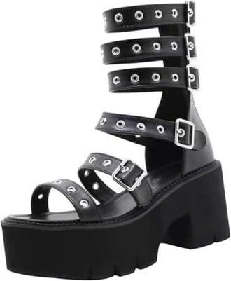 Frcolor Sandales Femme Talon &Eacute;pais Style Chic et Confortable Chaussures &Eacute;l&eacute;gantes PU Noir pour Plage et Tenue D&eacute;contract&eacute;e