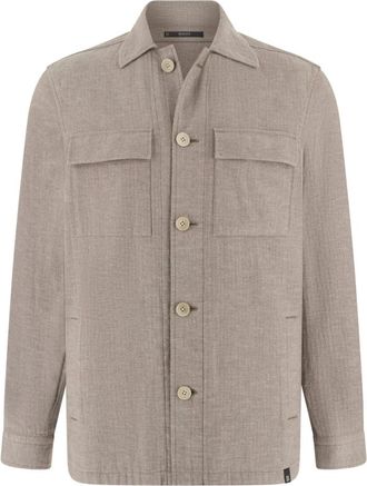 Boggi Milano Homme, Vestes, Gris, Taille: XL Veste chemise en lin et coton &agrave; chevrons