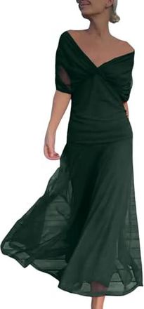 Generic Robe &eacute;l&eacute;gante en maille pour femme - Pour mariages et soir&eacute;es - Robe aquarelle &eacute;l&eacute;gante et fluide - Robe tunique &agrave; manches longues - Rouge, vert noir,