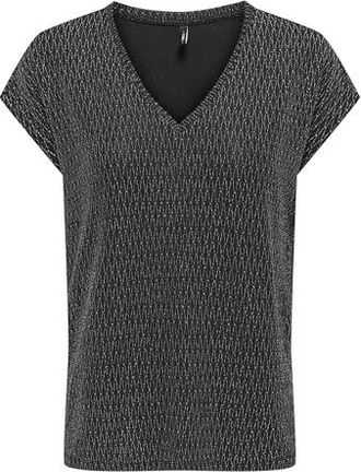 Only Neck Glitter Top Box JRS Onlcarol S/S Haut &agrave; Paillettes avec col en V, Noir, XS Femmes