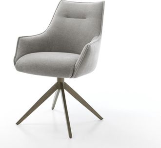 DELIFE Drehstuhl Alja-Flex mit Armlehnen Strukturstoff Soft Grau Kreuzgestell breit Effektfinish Titan 360° drehbar Wippfunktion Taschenfederkern, Esszimmers