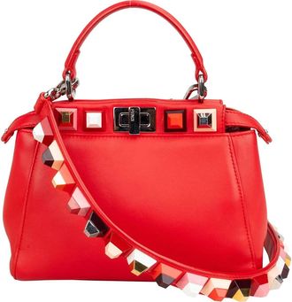 Fendi Crossbody Bags - Fendi Red Leather Spikes Mini Peekaboo Handbag - Gr. unisize - in Rot - f&uuml;r Damen