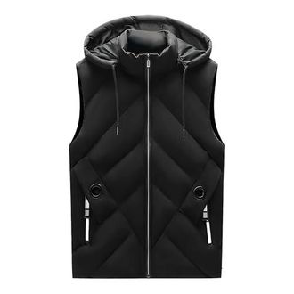 Generic Veste dextérieur décontractée sans manches pour homme - Veste matelassée épaisse et chaude à capuche, Noir, 5XL