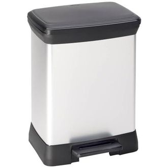 Curver Poubelle à pédale Deco Bin - 30 Litres - Poubelle Haute Aspect Argent - Poubelle en métal et Plastique pour Cuisine, Bureau, Salle de Bain - 39 x 29 x