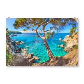 artboxONE Acrylglasbild 150x100 cm Natur Mallorca Cala Deia Bild hinter Acrylglas - Bild küste Baum felsen