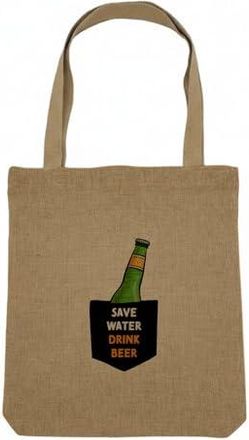 Fabulous Sac Shopping Tote Bag Aspect Lin - Save Water Drink Beer Poche Suprise Illustration - Sac de Courses Toile Epaisse 360g Beige Naturel Cabas Port&eacute; Epau
