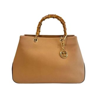 Twinset PU Leder Handtasche mit Henkeln und Rei&szlig;verschluss - - Bags - Damen - Braun - ONE SIZE
