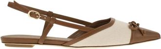 Stuart Weitzman Sandalen - Kitty - Leather And Linen Slingback - Gr. 37,5 (EU) - in Beige - für Damen