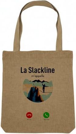 Fabulous Sac Shopping Tote Bag Aspect Lin - La Slackline MAppelle Aventure Sport Outdoor - Sac de Courses Toile Epaisse 360g Beige Naturel Cabas Port&eacute; Epaule S