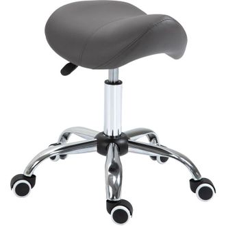 HOMCOM Homcom - Tabouret de massage tabouret selle ergonomique pivotant 360&deg; hauteur r&eacute;glable rev&ecirc;tement synth&eacute;tique gris chrom&eacute;