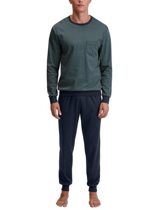 CALIDA Relax Comfy Bündchen-Pyjama Herren, aus 100% Dicker Baumwolle, stoffüberzogener Gummibund, lockerer Schnitt