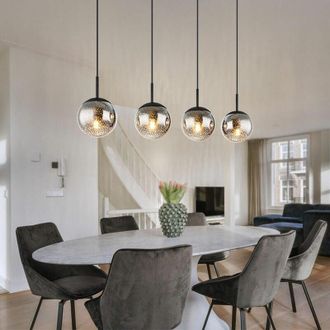 Globo Lighting H&auml;ngeleuchte Kugel schwarz Pendelleuchte Esstisch Rauchglas H&auml;ngelampe Glas Retro, Sternen-Effekt, 4x E27 Fassung, LxBxH 90x15x120 cm
