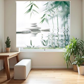 Blindecor Digital | Rollo transparent Bedruckt | Familie Zen| Modell F-BAMBOOWATER | 130 x 180 cm (Breite x H&ouml;he) | Stoffgr&ouml;&szlig;e 126 x 175 cm | Fensterrollos
